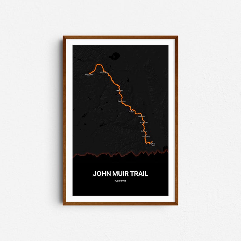 John Muir Trail Map | JMT Poster | John Muir Trail Hiking Map | Gift ...