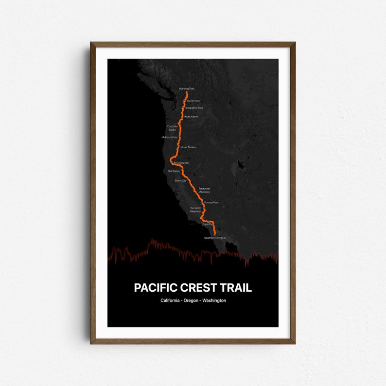Pacific Crest Trail Map | PCT Poster | Pacific Crest Trail Hiking Map ...