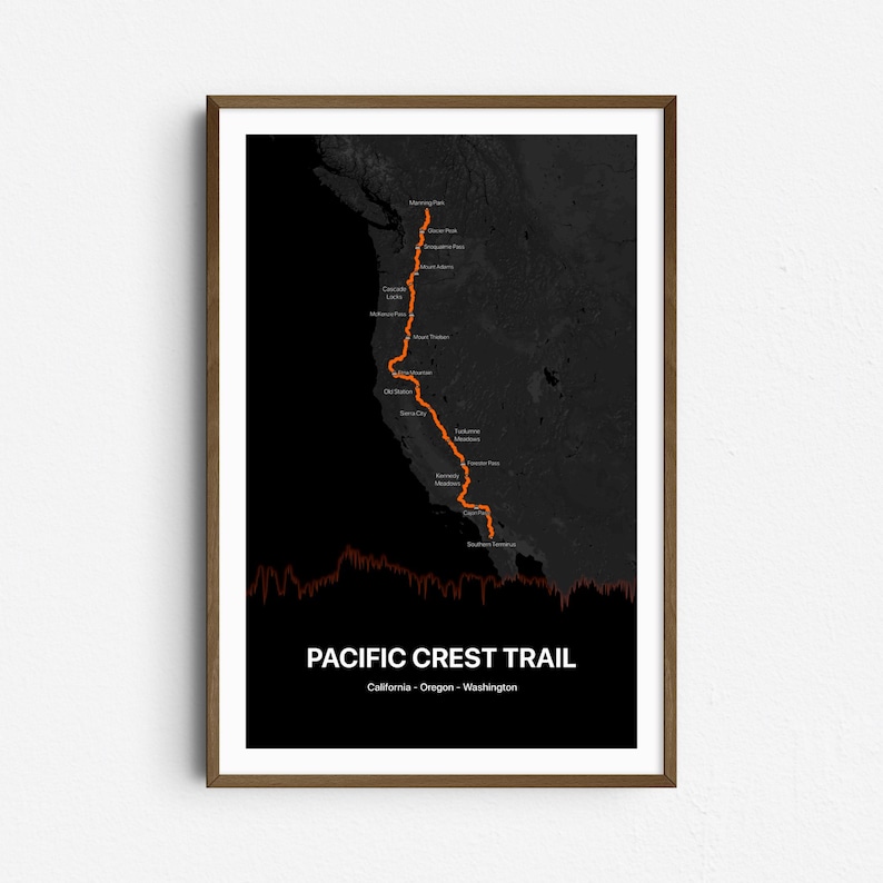 Pacific Crest Trail Map | PCT Poster | Pacific Crest Trail Hiking Map ...