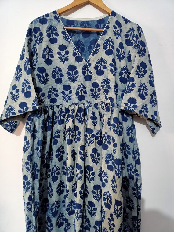 Indian Dress indigo Block Print cotton Handmade Dress | Etsy