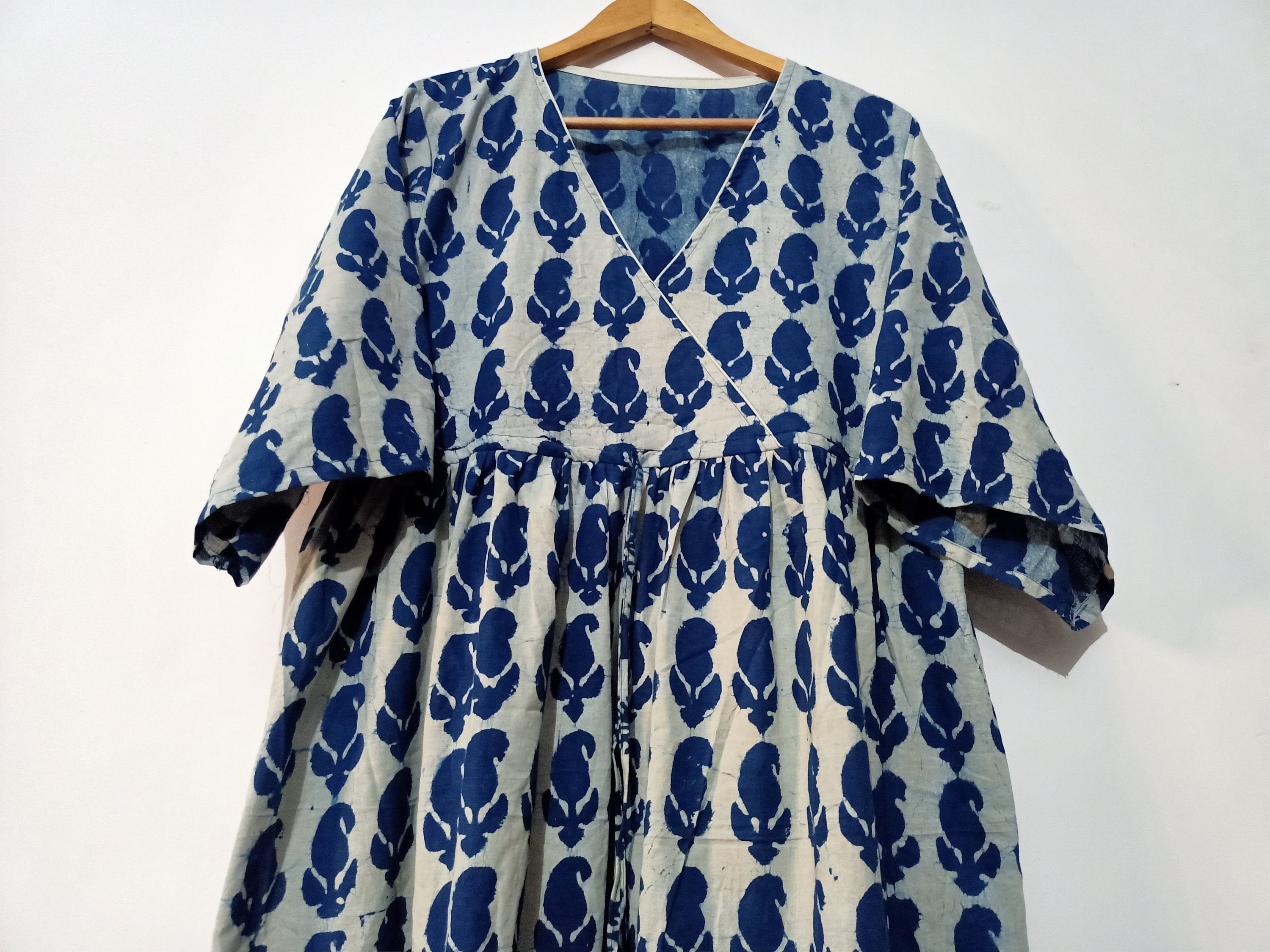 Indigo Block Print Cotton Dresshandmade Dress sketer Circle - Etsy