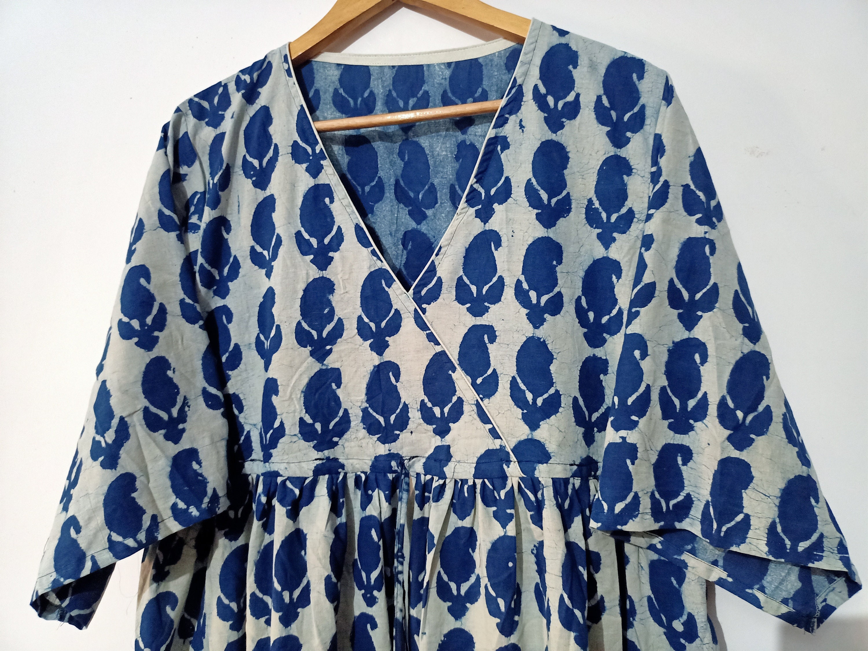 Indigo Block Print Cotton Dresshandmade Dress sketer Circle - Etsy