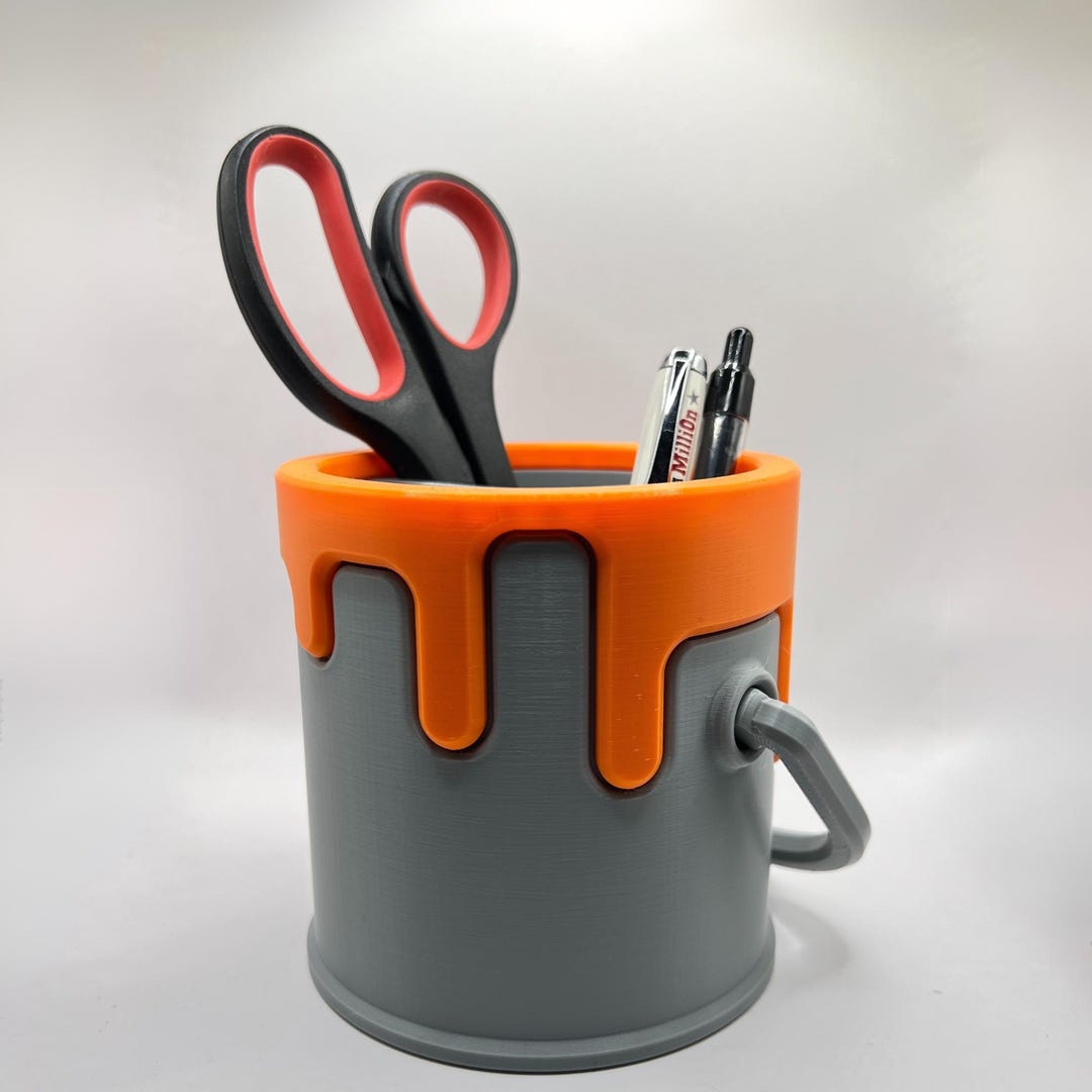 3D Printed Painted Bucket With Handle and Dripping Pen Holder - Etsy