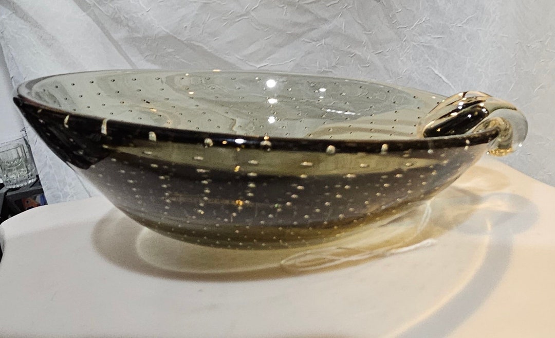 Carl Erickson Art Glass Ashtray. Smoky Glass With Controlled Bubbles ...