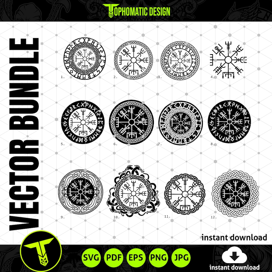 Vegvisir Viking Compass SVG Bundle Set - Full Collection of Norse and ...