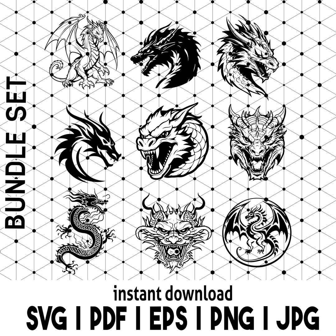 Dragon SVG Bundle Set | Variety of 18 Different Dragon Stencil and Logo ...