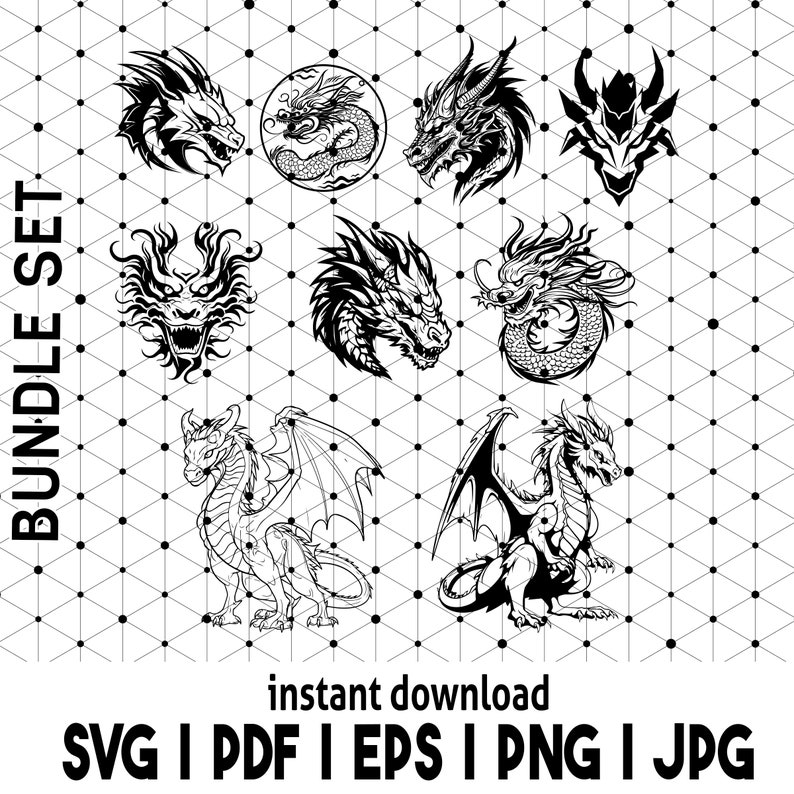 Dragon SVG Bundle Set Variety of 18 Different Dragon Stencil - Etsy