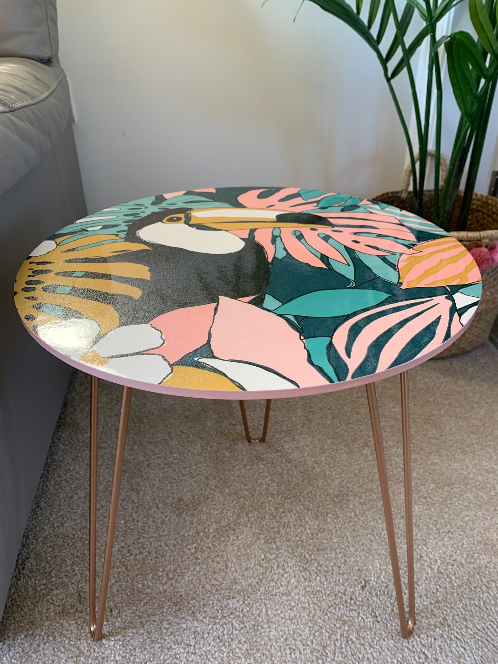 Tropical Toucan Blush Side Table / Coffee Table / Bedside Table. Rose ...