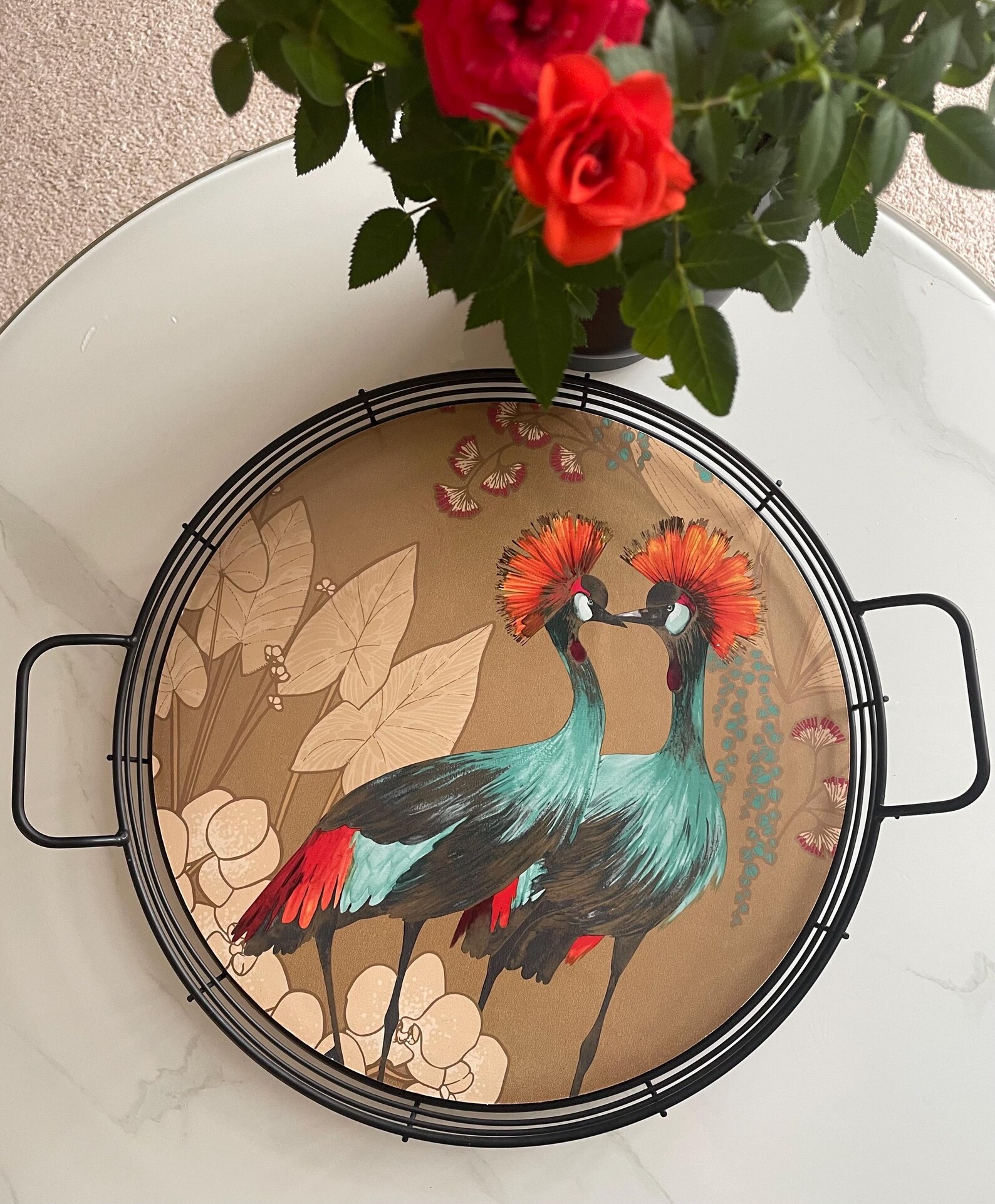 Handmade Solid Wood and Metal Decoupaged Birds of Paradise Gold Coffee ...