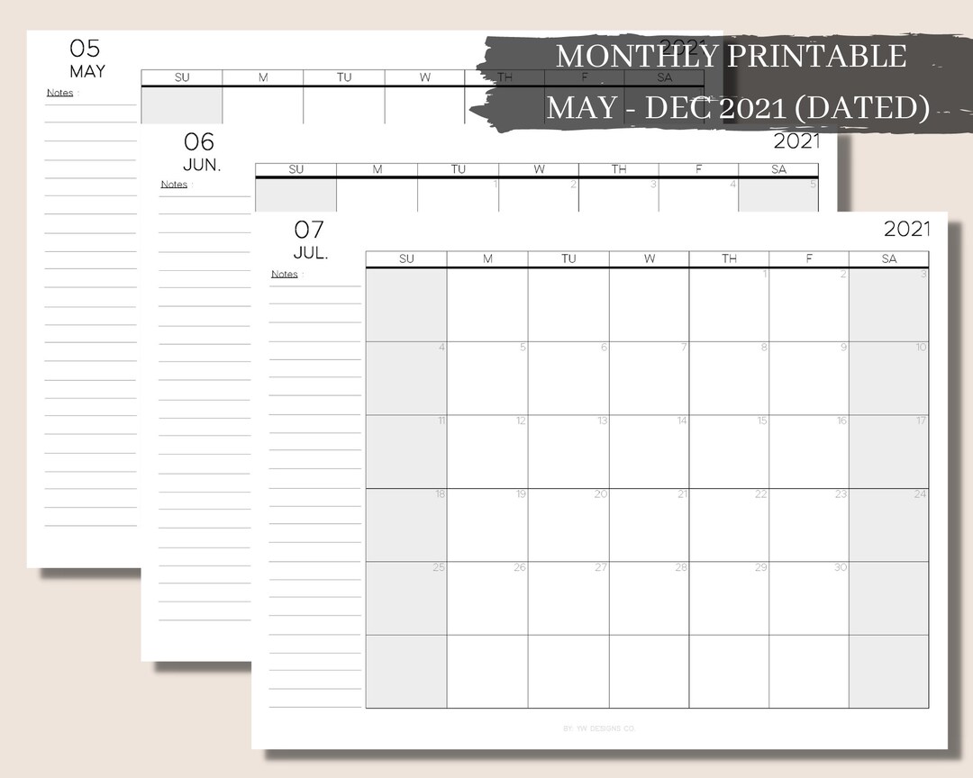 2021 Monthly Planner Printable (dated) - Etsy