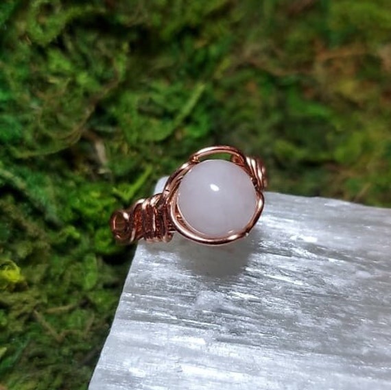 Rose Quartz Ring Copper Wire Wrapped Handmade Custom Sized Gift Authentic Stone Genuine Stone Sizes 3 15 Mens Womens