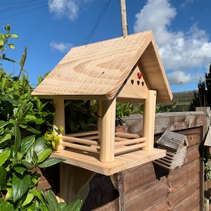 Handmade Wooden Bird Table – Small Garden Birds, Wall or Fence Mount ...