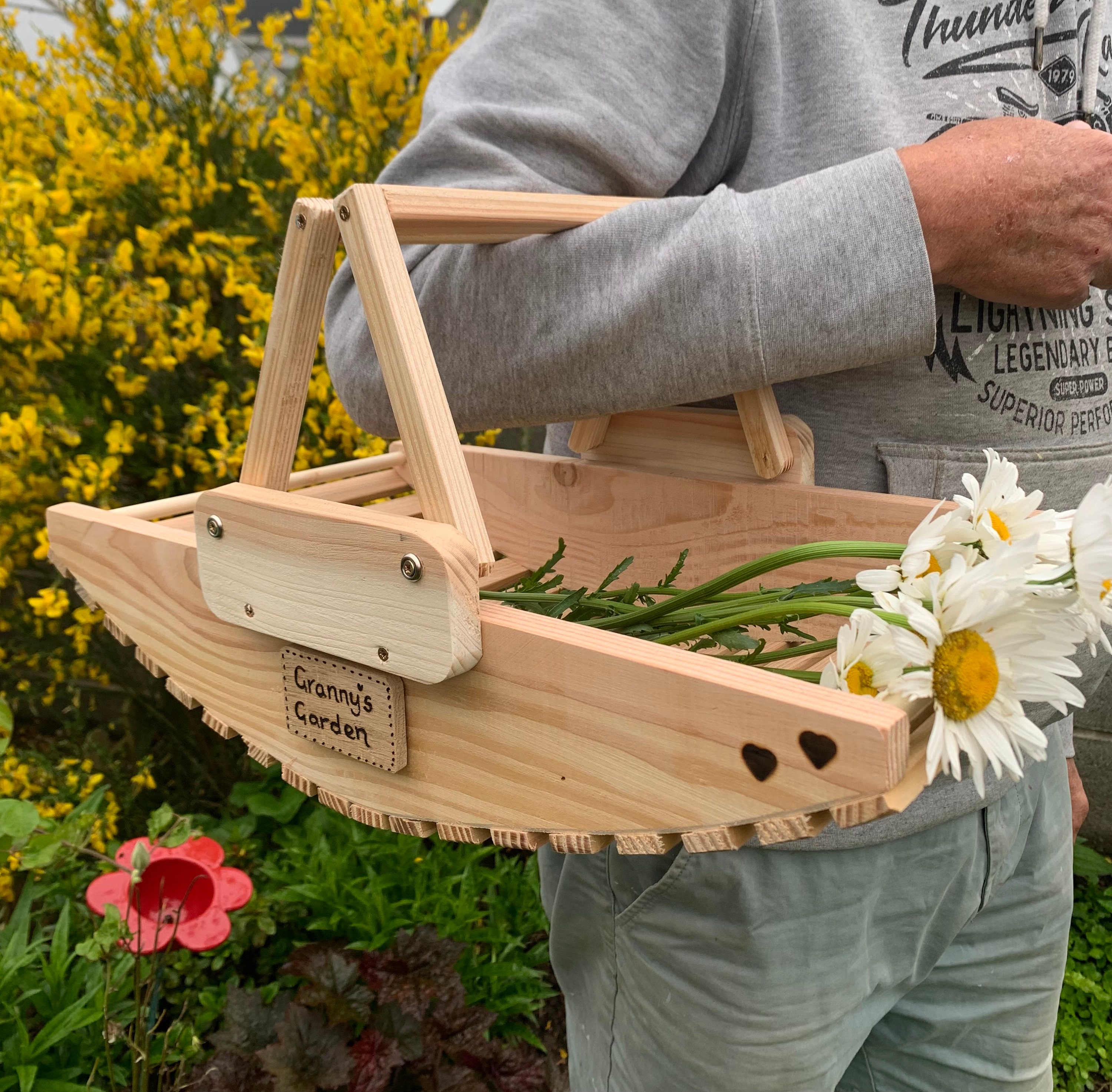 Wooden Garden Trug With Fold Down Handle - Can Be Personalised - Etsy UK