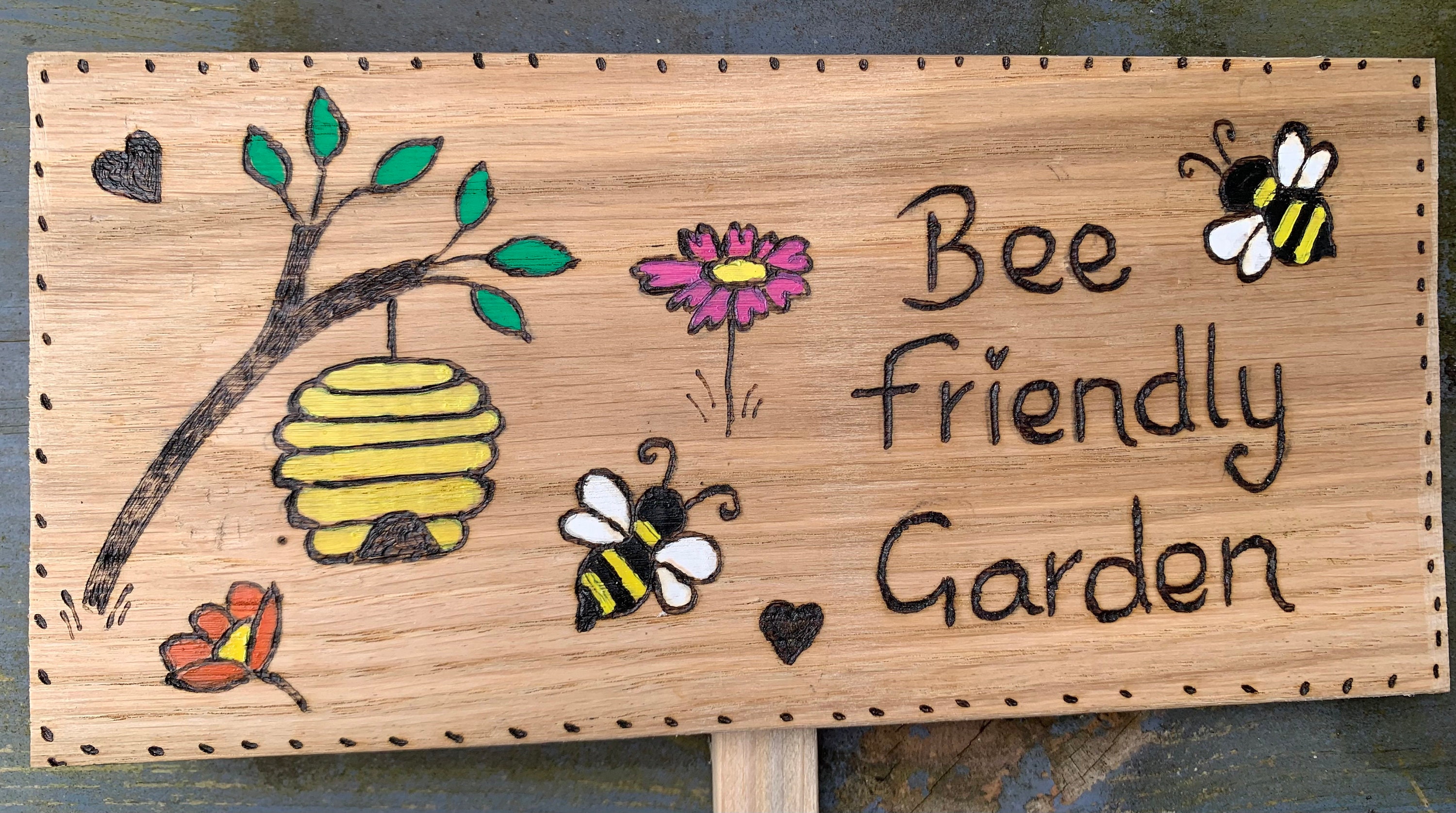 Bee Solid Wood Hand Drawn Garden Sign Solid Oak - Etsy