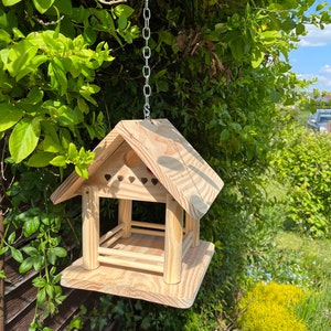 Handmade Wooden Bird Table – Small Garden Birds, Wall or Fence Mount ...