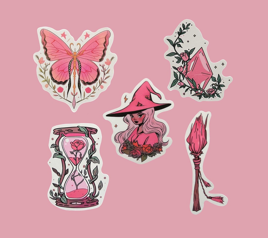 10 Sets of 5 Pink Witch Sticker | Black Magic | Witchcraft | Witchy ...