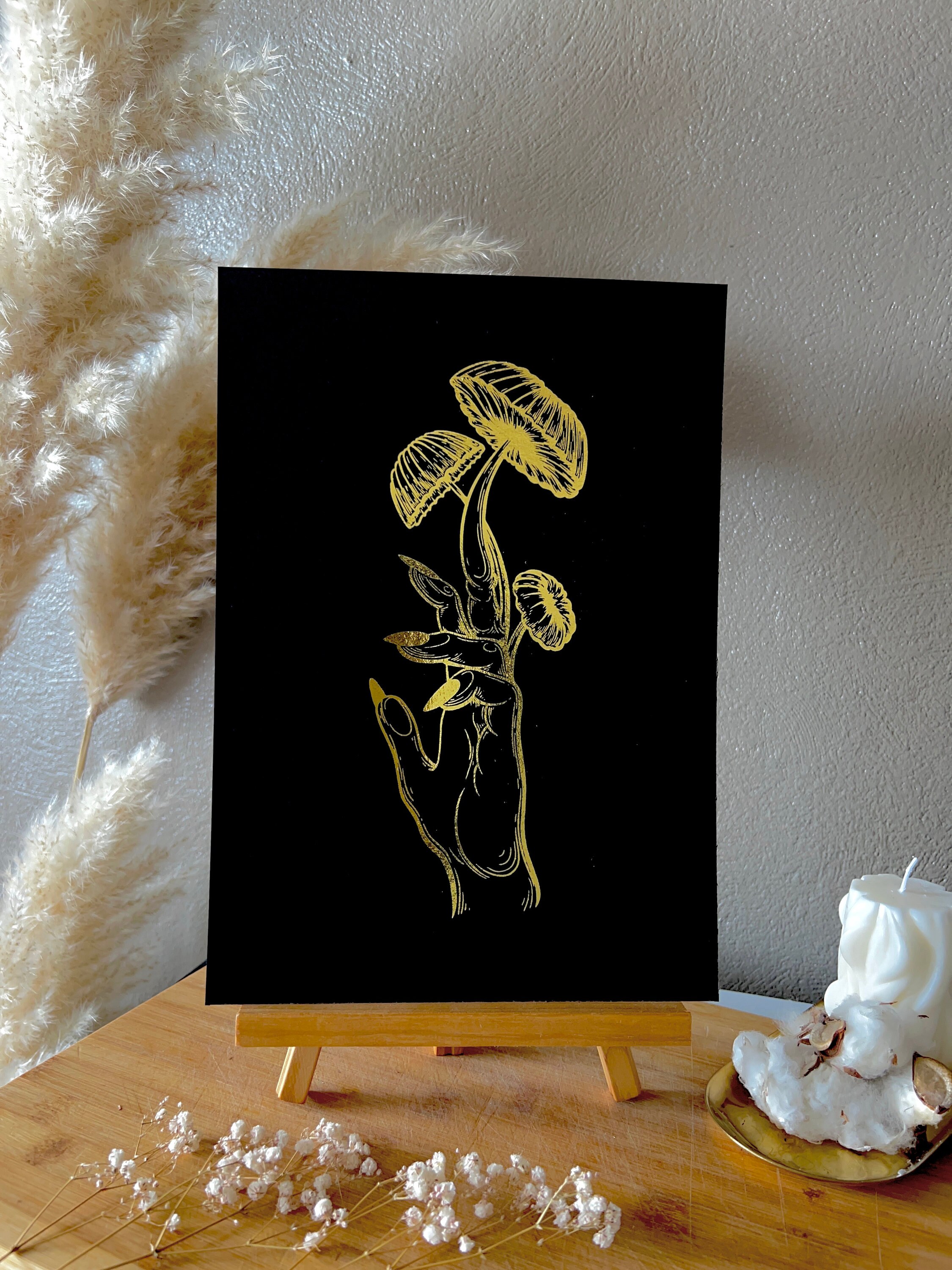 Trippy Mushroom Psychedelic Mushroom Print Gold Foil Wall Art Trippy ...