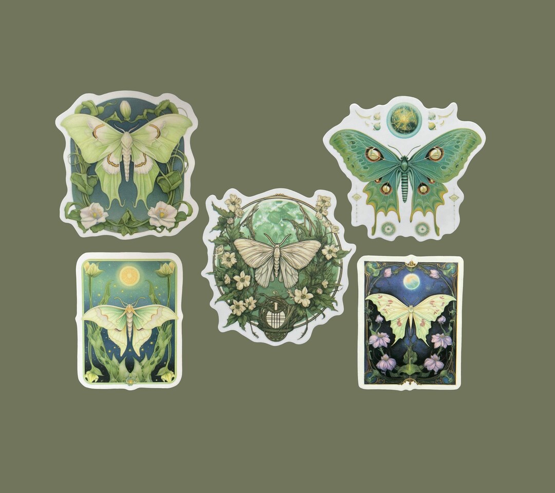 Moth Sticker Set | Green Moth | Luna Moth Sticker | Celestial Moth ...