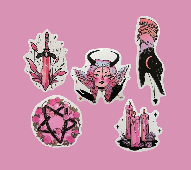 10 Sets of 5 Pink Witch Sticker | Black Magic | Witchcraft | Witchy ...