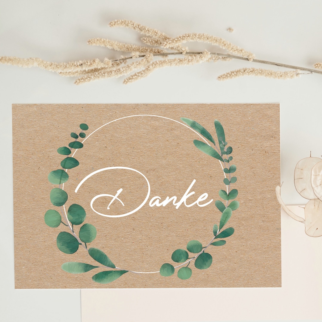 Karte „Danke“ Eukalyptus Danksagung Konfirmation Kommunion Hochzeit ...