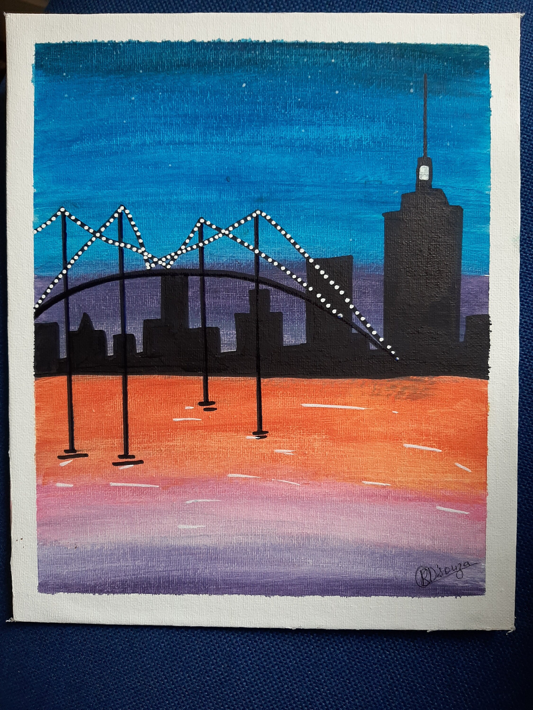 Cityscape portrait with blue sky and sunset sea | Etsy