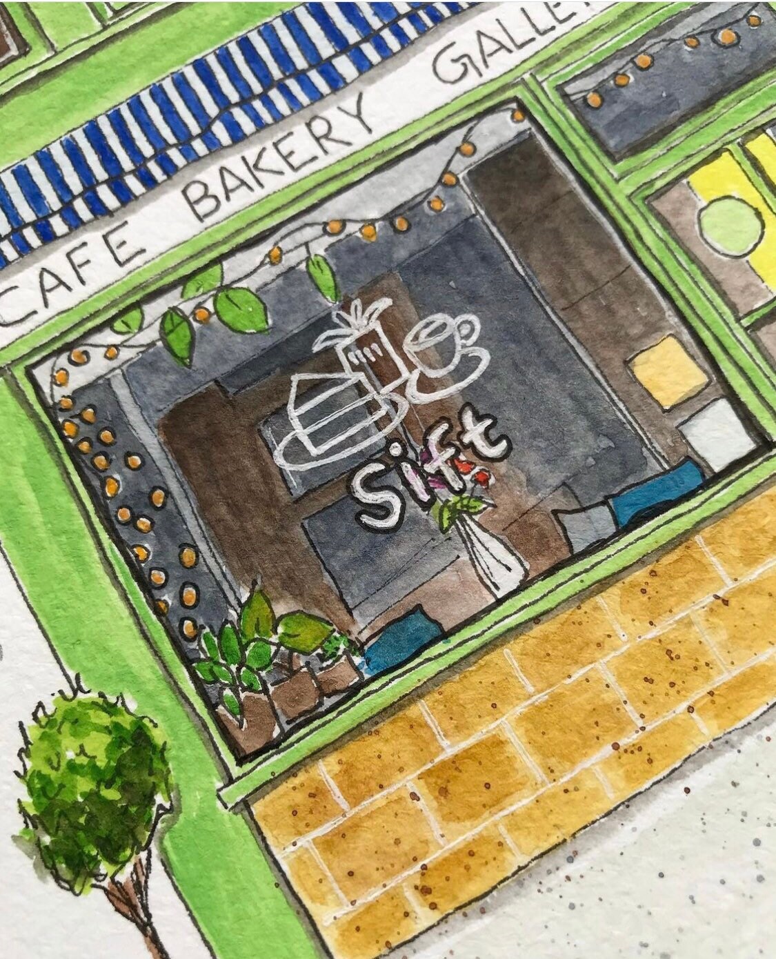 Sift Bakery UK Watercolor – Cozy Café Art Print, British Bakery Wall ...