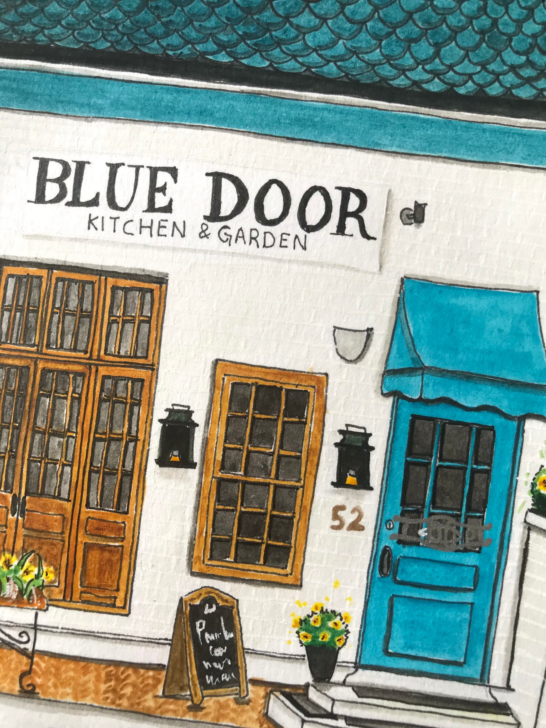 Blue Door Kitchen & Garden – Chicago Restaurant Art Print, Hand-painted ...