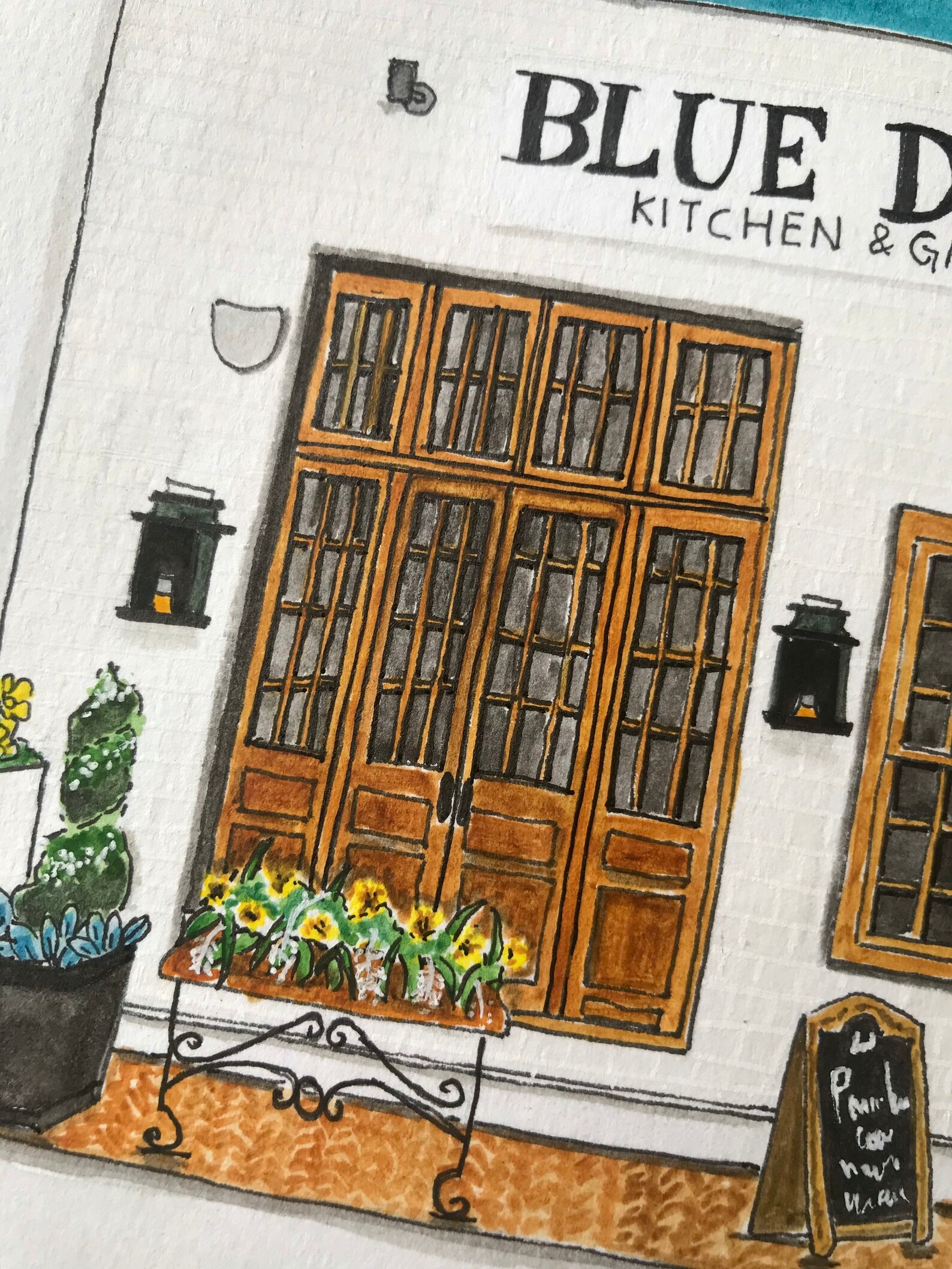 Blue Door Kitchen & Garden – Chicago Restaurant Art Print, Hand-painted ...