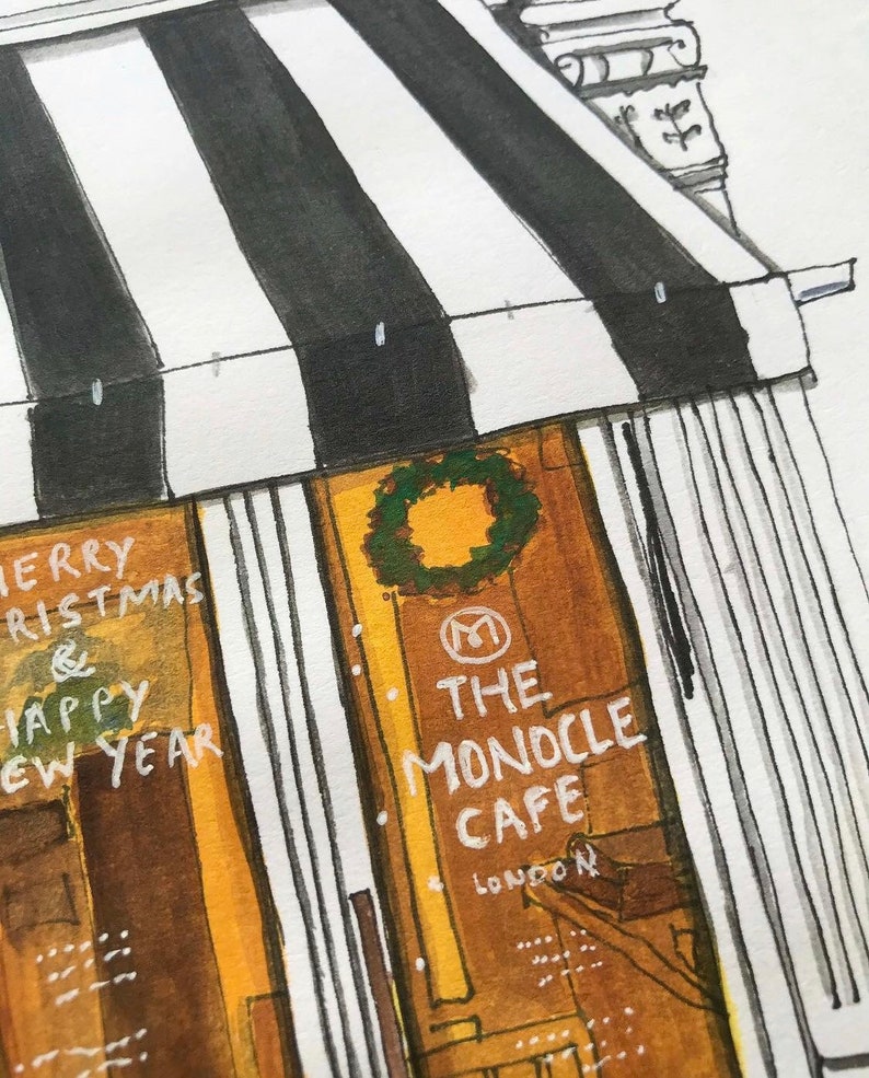 Monocle Café London Watercolor Print – Black & White Awning Art - Etsy