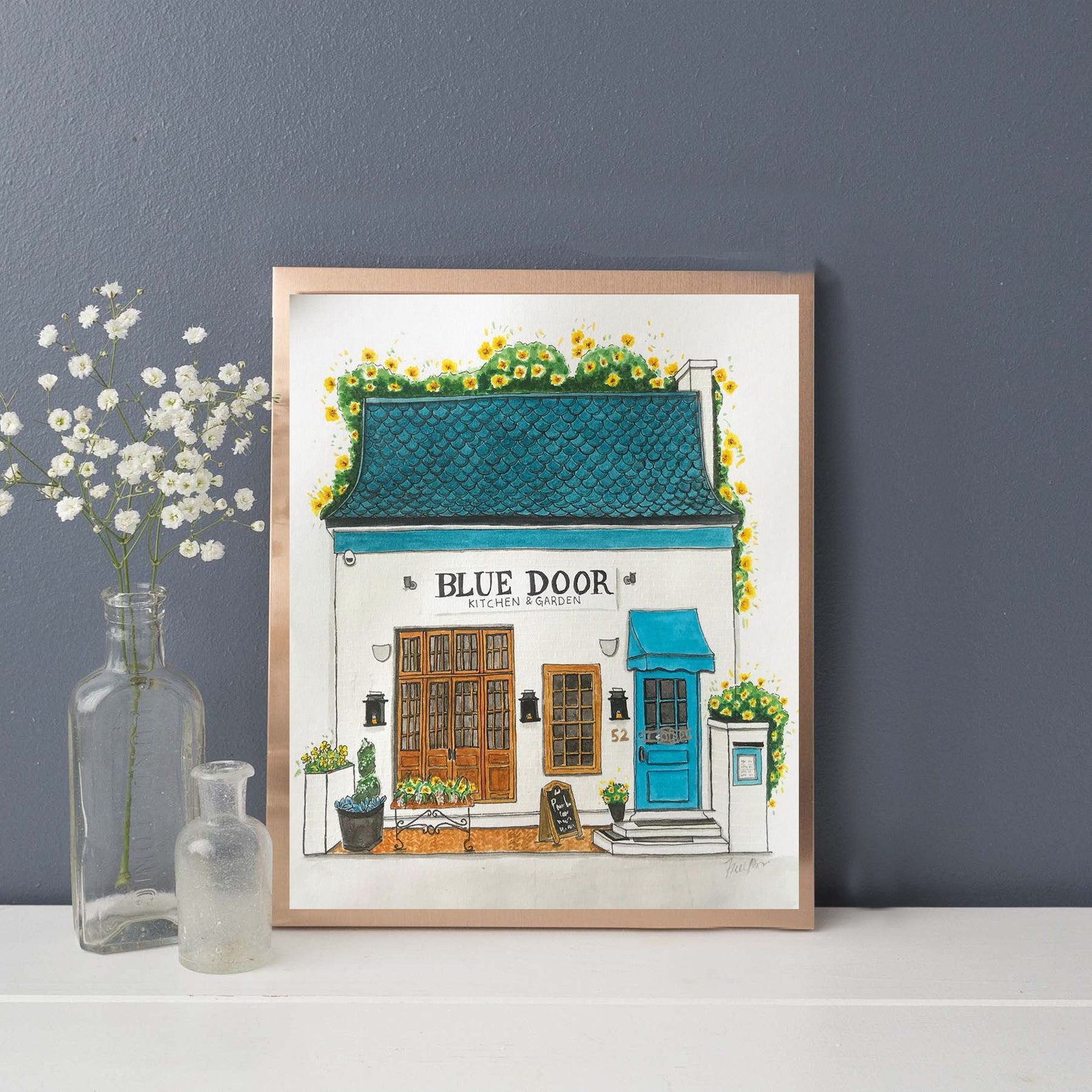 Blue Door Kitchen & Garden – Chicago Restaurant Art Print, Hand-painted ...