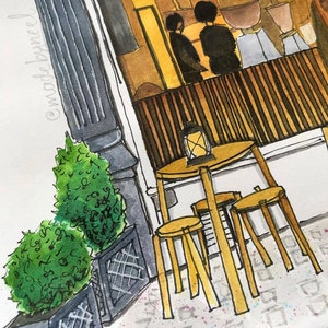 Monocle Café London Watercolor Print – Black & White Awning Art - Etsy