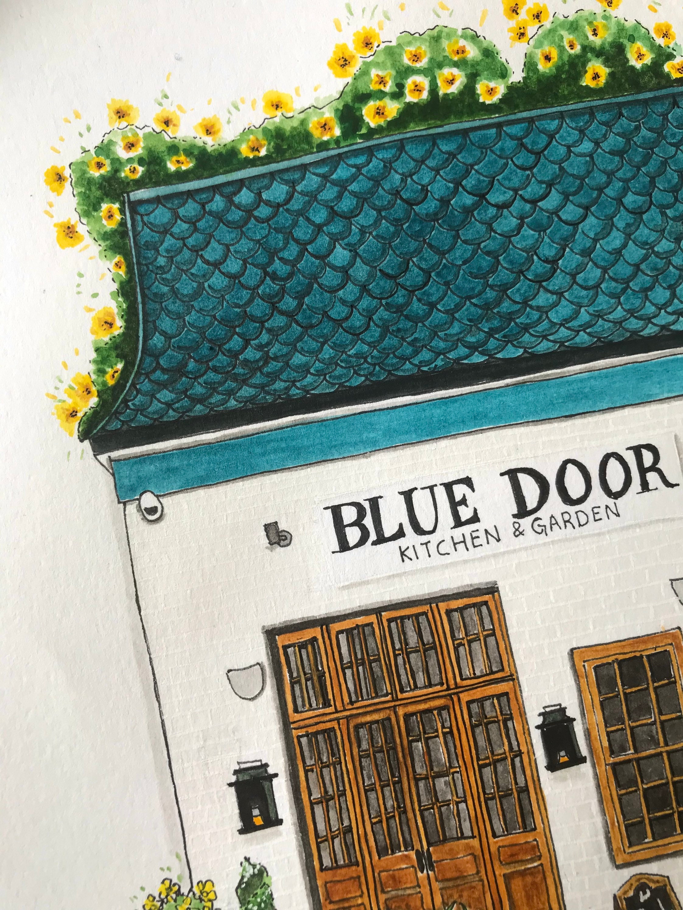 Blue Door Kitchen & Garden – Chicago Restaurant Art Print, Hand-painted ...