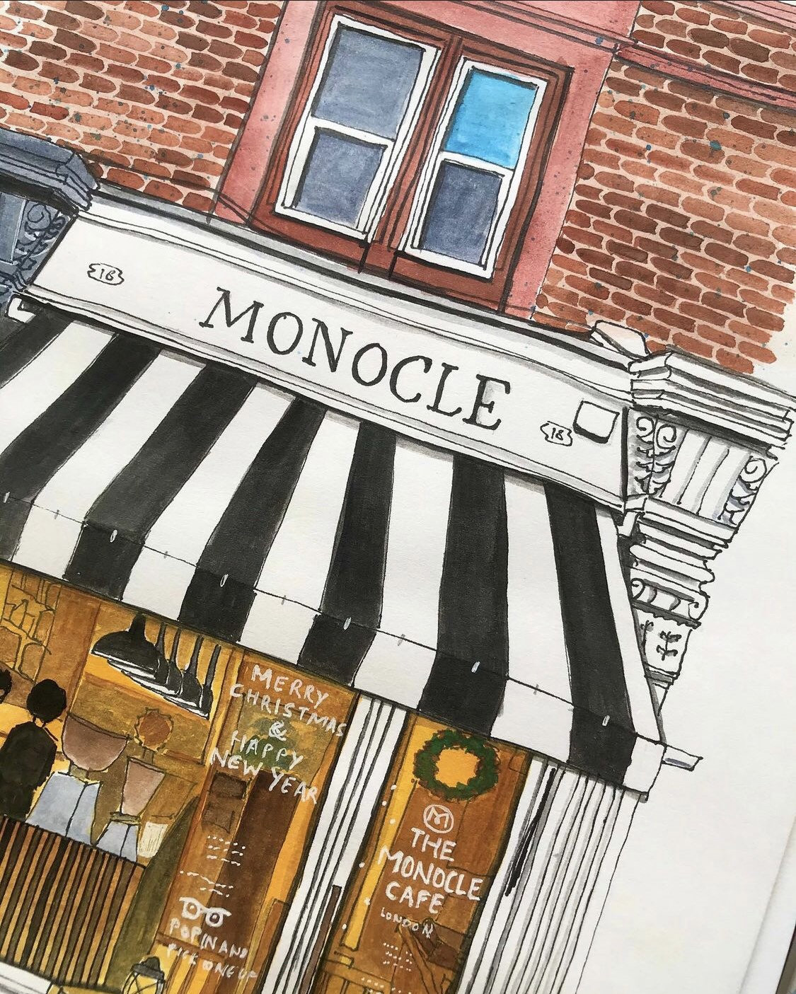 Monocle Café London Watercolor Print – Black & White Awning Art - Etsy