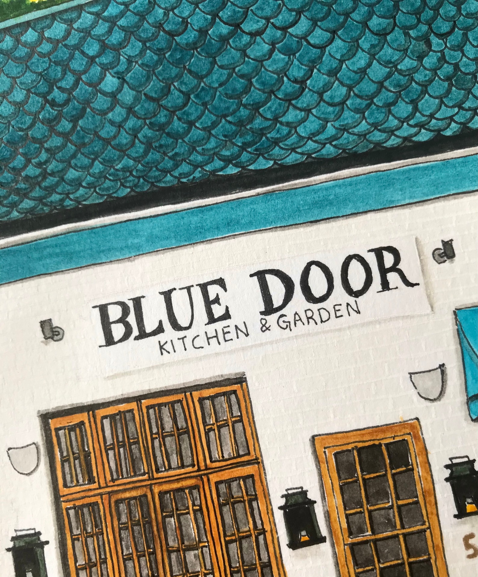 Blue Door Kitchen & Garden – Chicago Restaurant Art Print, Hand-painted ...