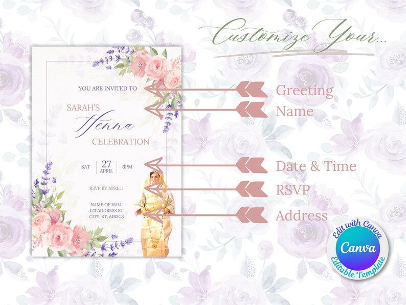 Libya Henna Cultural Customizable Invitation Template 5 by 7, You Are ...