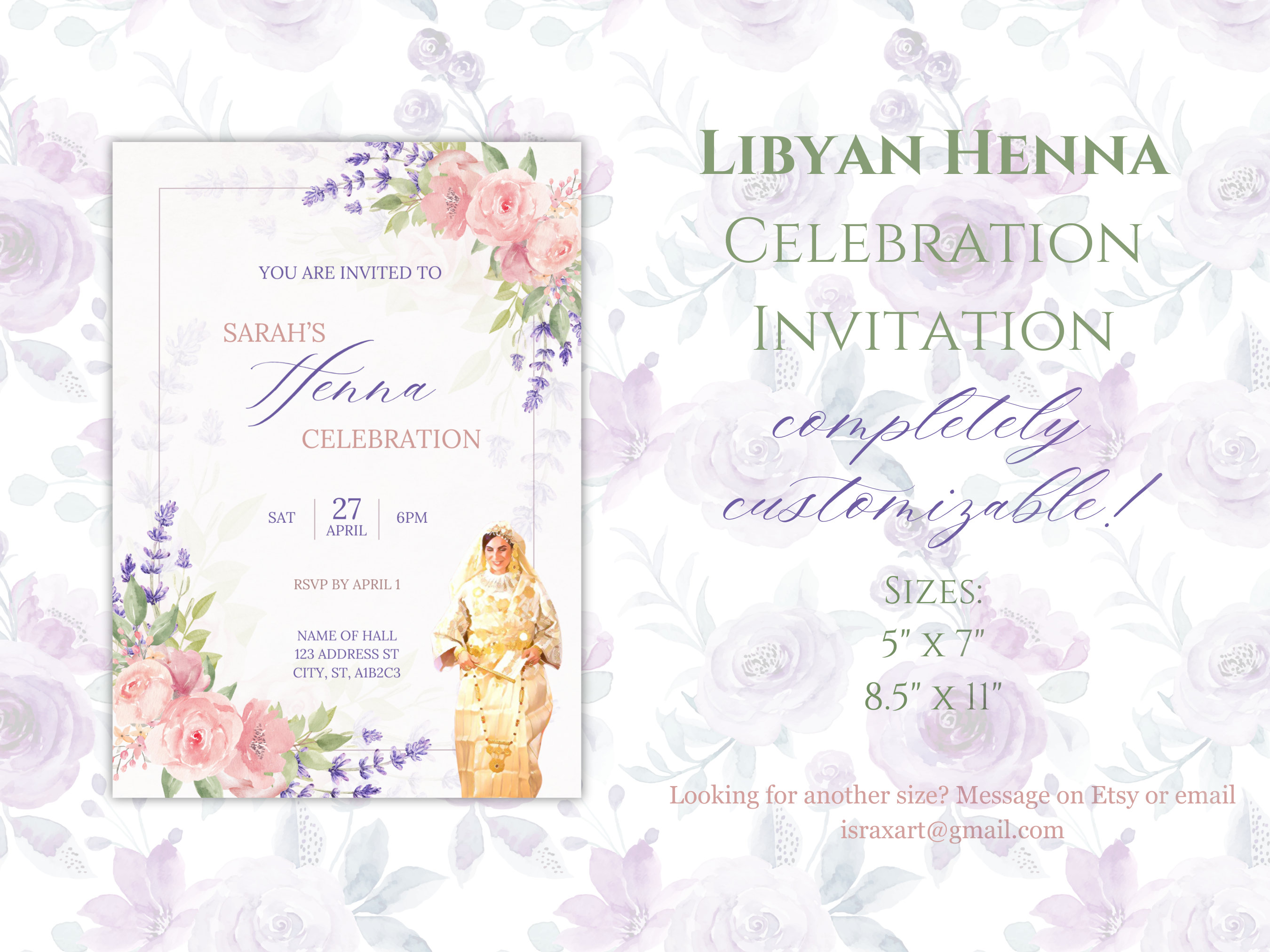 Libya Henna Cultural Customizable Invitation Template 5 by 7, You Are ...