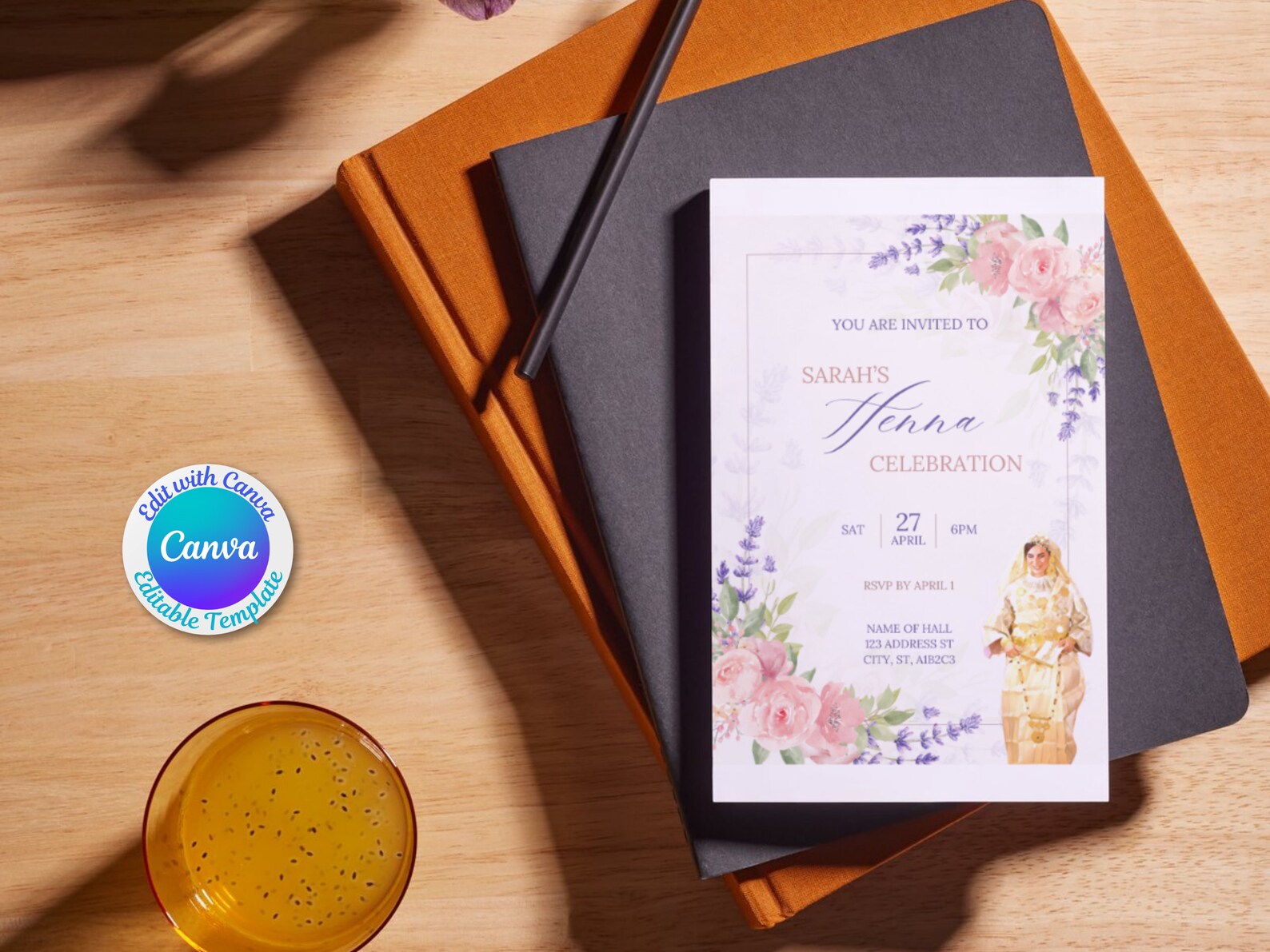 Libya Henna Cultural Customizable Invitation Template 5 by 7, You Are ...