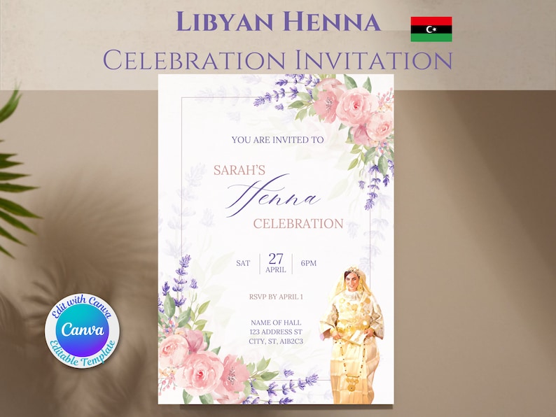 Libya Henna Cultural Customizable Invitation Template 5 by 7, You Are ...
