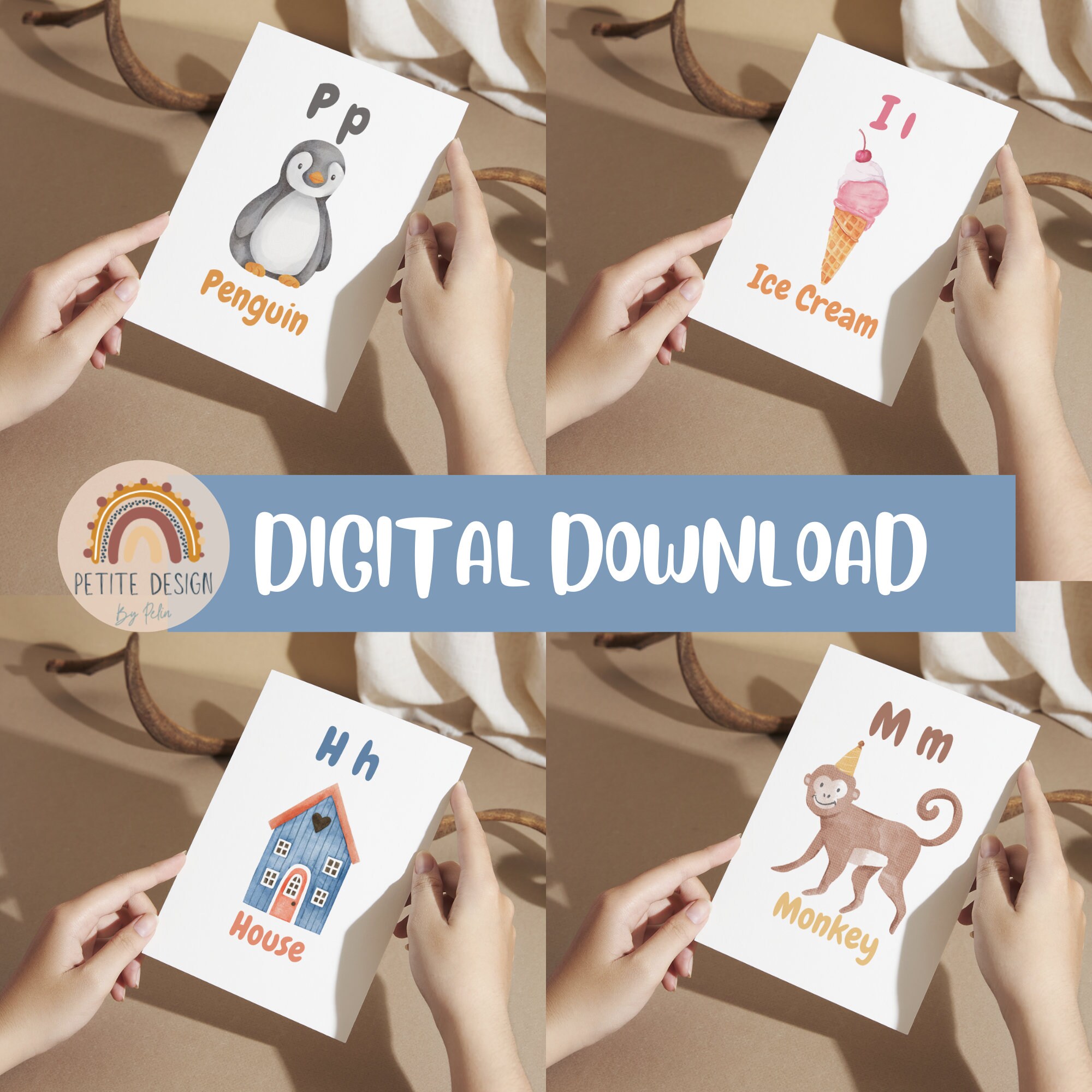 Printable Alphabet Flash Cards, Montessori Education, Digital Download ...