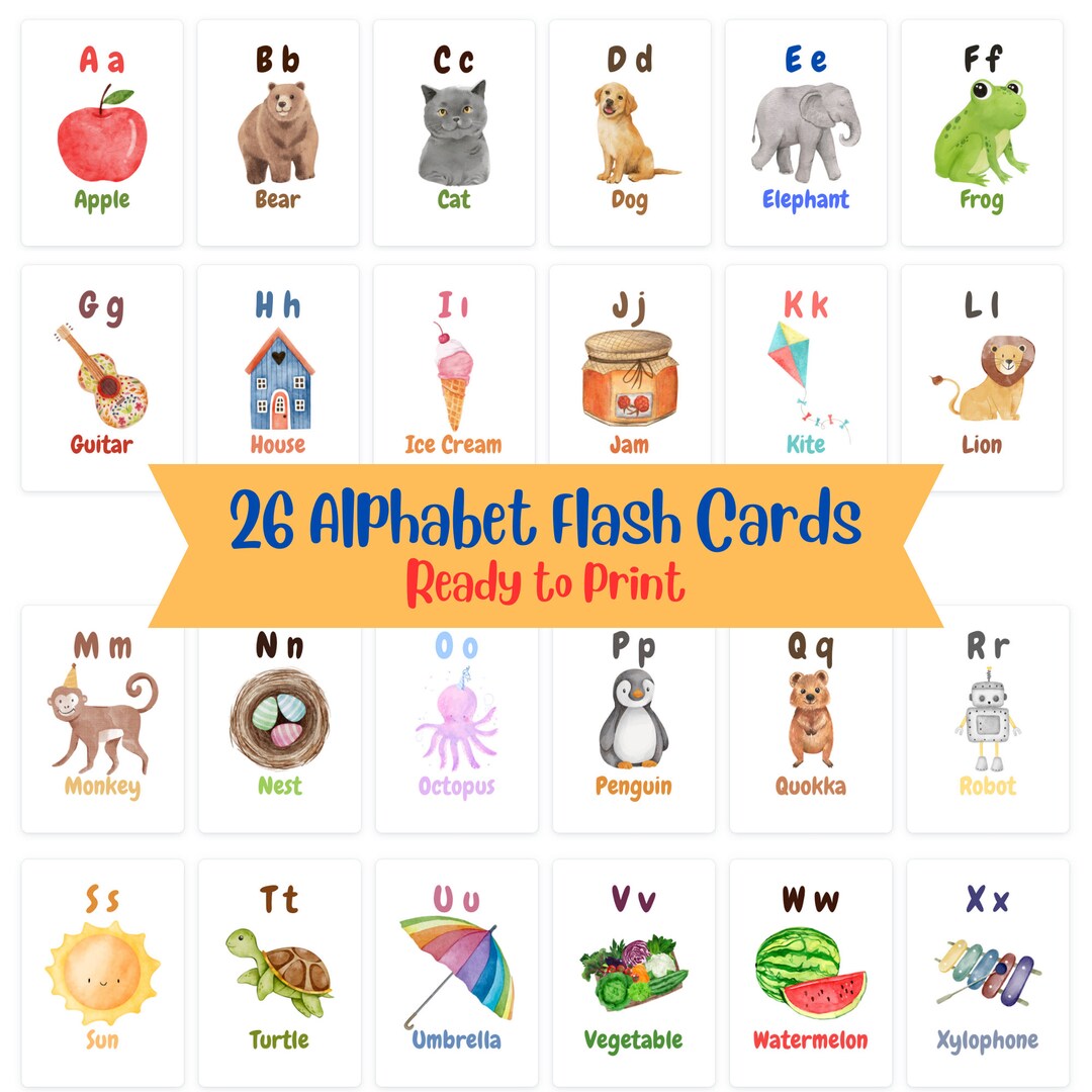 Printable Alphabet Flash Cards, Montessori Education, Digital Download ...