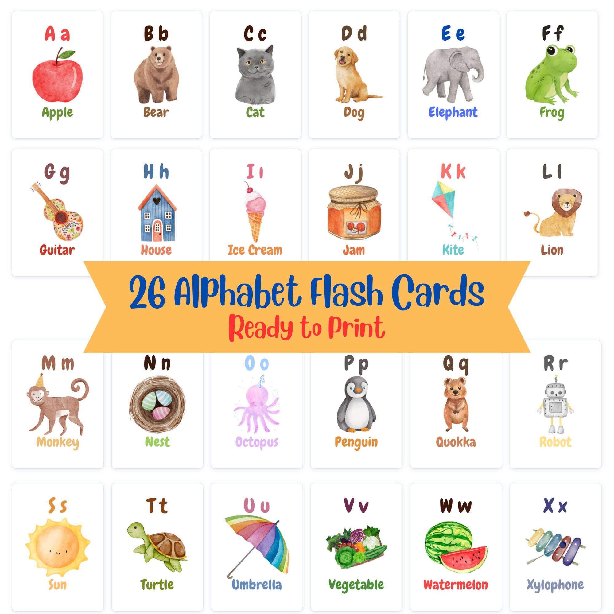 Printable Alphabet Flash Cards, Montessori Education, Digital Download ...
