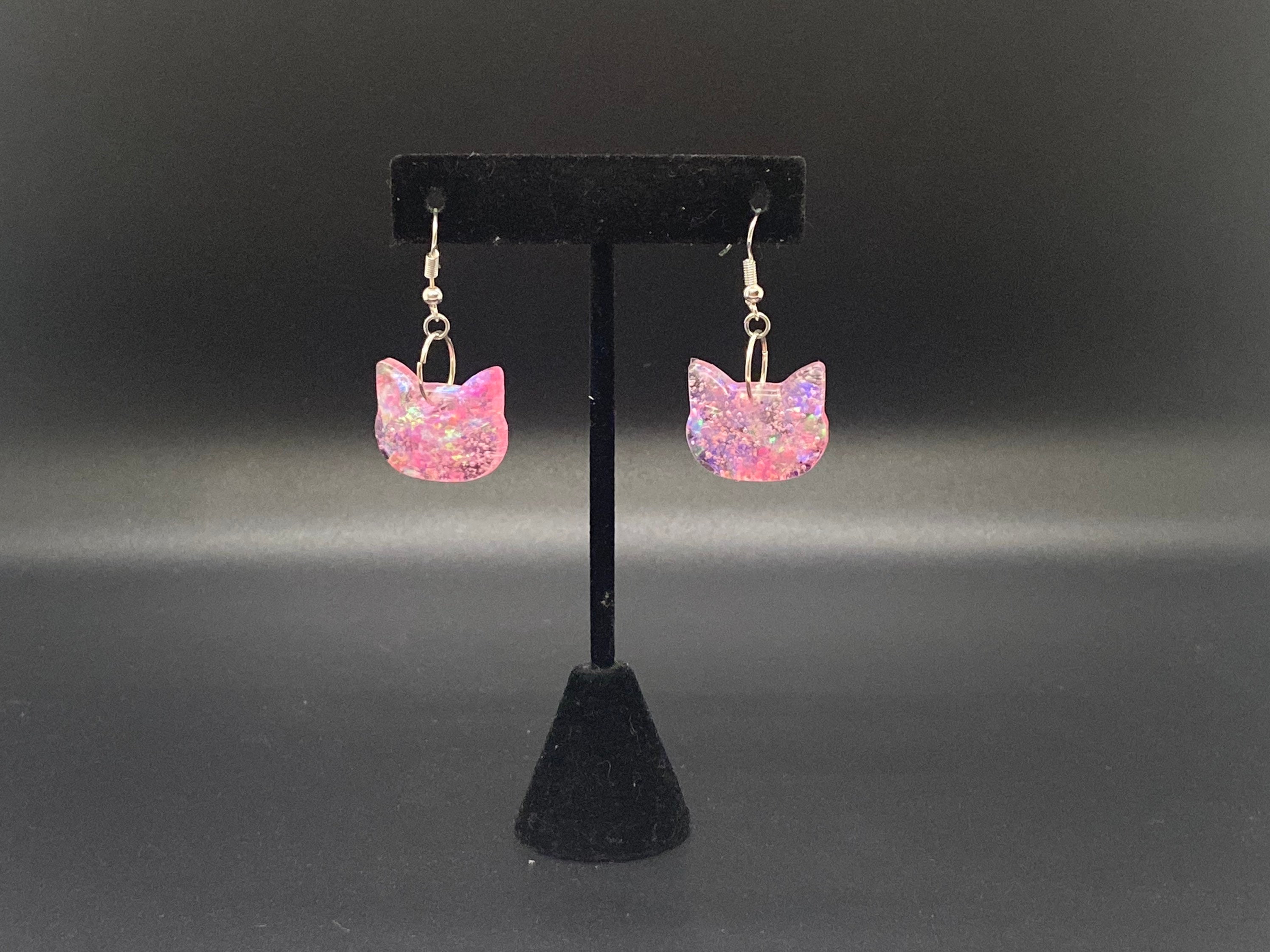 Pink Glitter Cat Earrings - Etsy