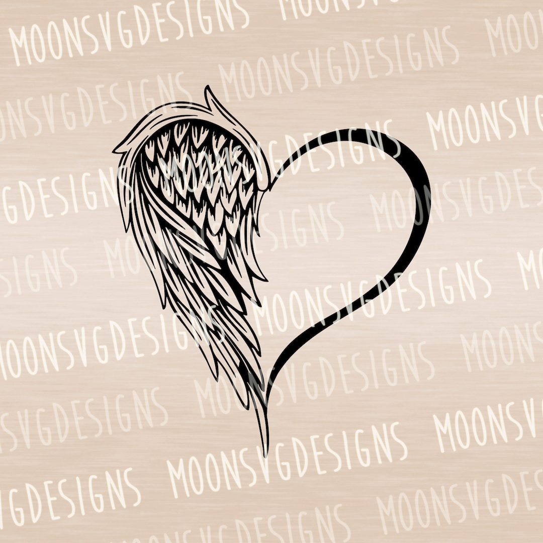 Memorial Half Heart Half Wing SVG, Memorial SVG, Iron on Svg, Cut File ...