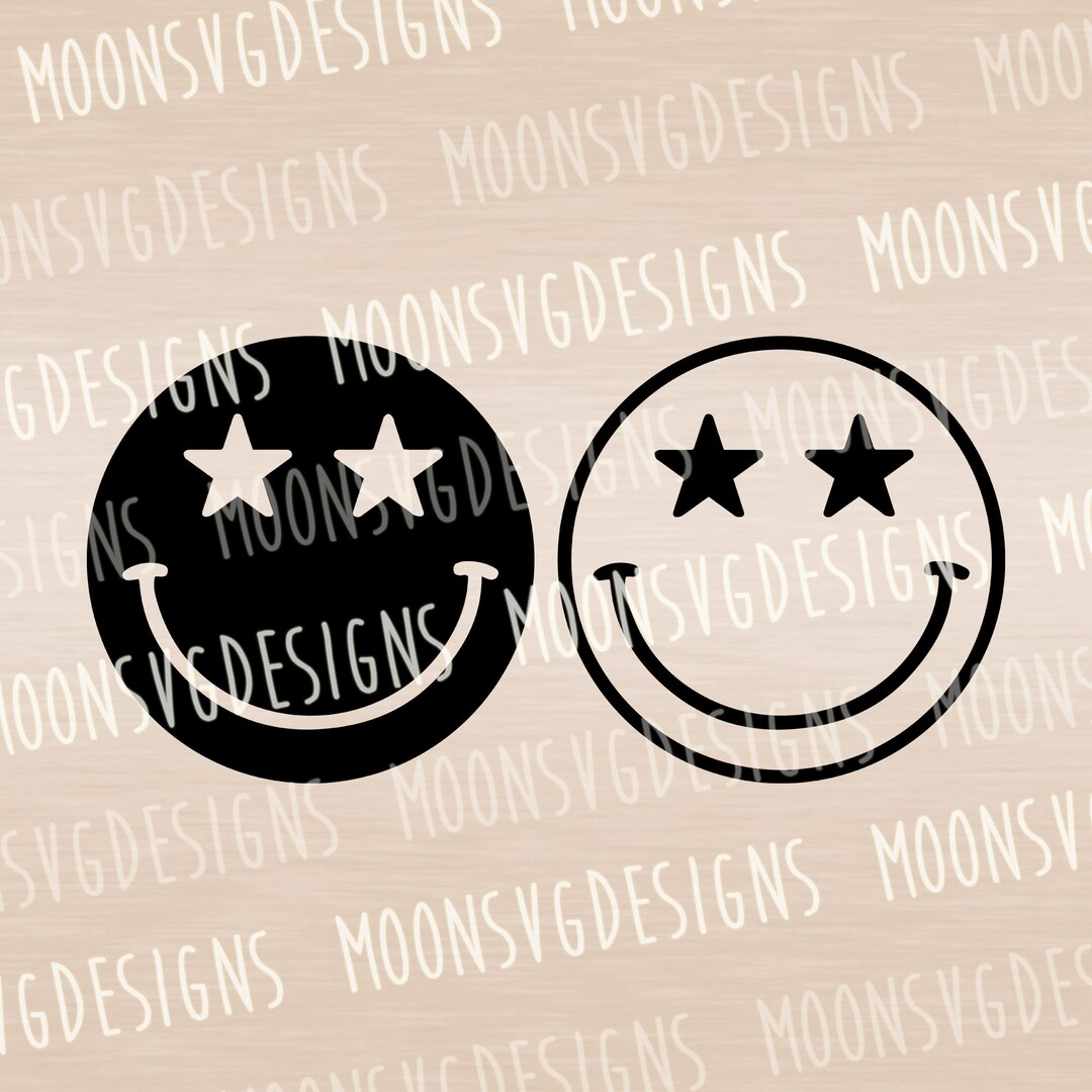 Star Eyes Happy Face SVG, Starry Face SVG, Star Face SVG, Iron on File ...