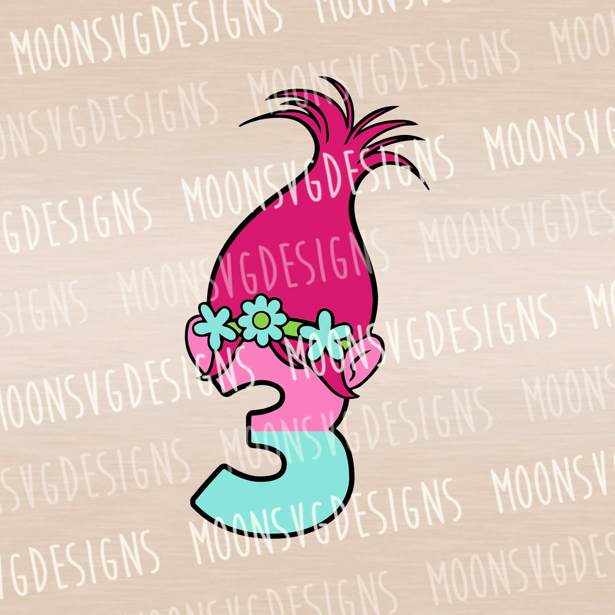 Poppy 3rd Birthday SVG, Cute Birthday SVG, Troll Birthday SVG, Iron on ...