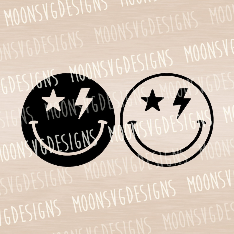 Star Lightning Bolt Smile Face SVG Lightning Bolt Smiley Svg - Etsy
