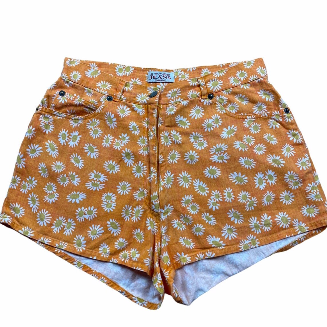 Vintage Orange Daisy Pattern High Waisted Shorts - Etsy