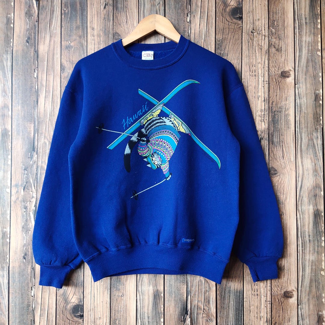 Vintage 90s Cat Ski by Crazy Shirt Sweatshirt Cat Crewneck Cat Pullover ...