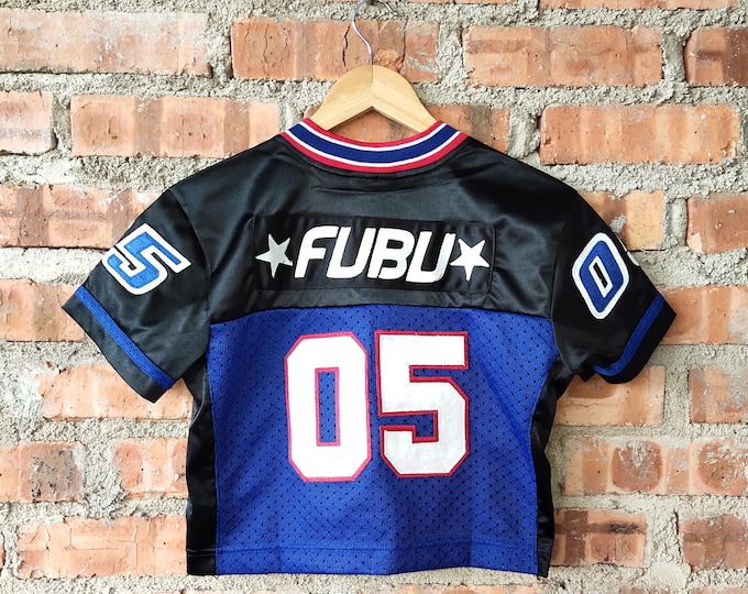 Vintage 90s Fubu Crop Top Fubu Jersey Fubu T-shirt Fubu V-neck Fubu Tees Fubu Patch Logo Blue ...