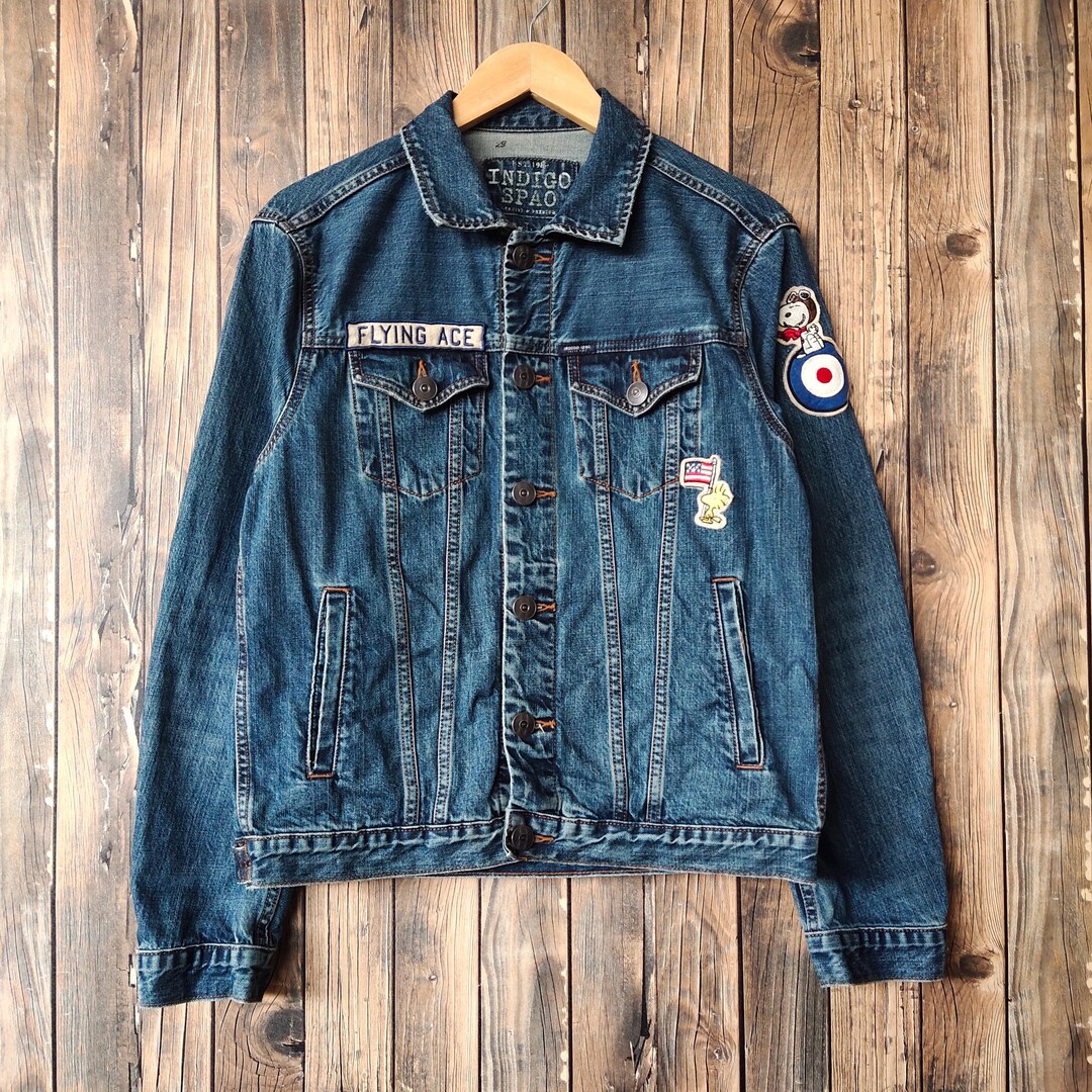 Vintage Snoopy Flying Ace Denim Jeans Jacket Snoopy Sweater Snoopy ...